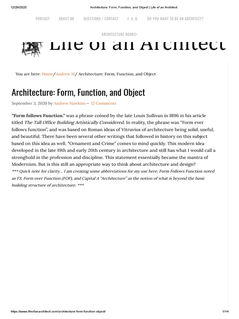 Architecture - Form, Function, and Object - Life of An Architect | PDF ...