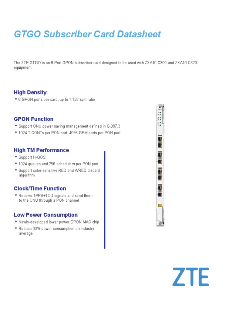 ZTE GTGO 8-Port GPON Card Datasheet | PDF | Computers