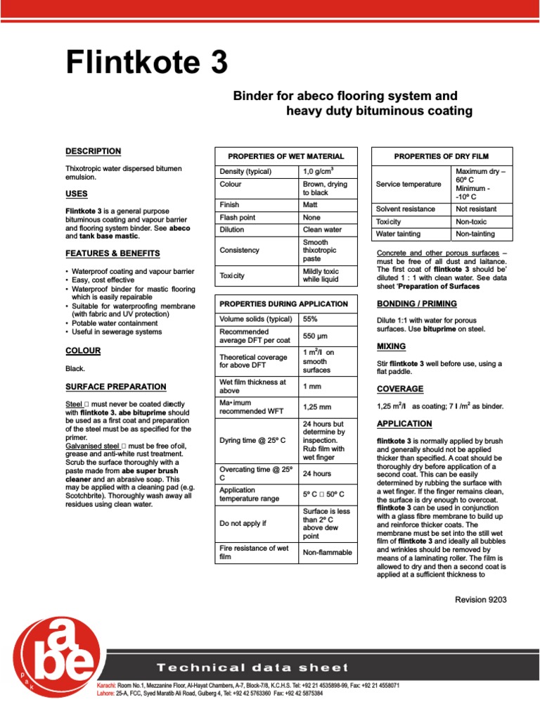 Flintkote 3: Binder For Abeco Flooring System and Heavy Duty Bituminous ...