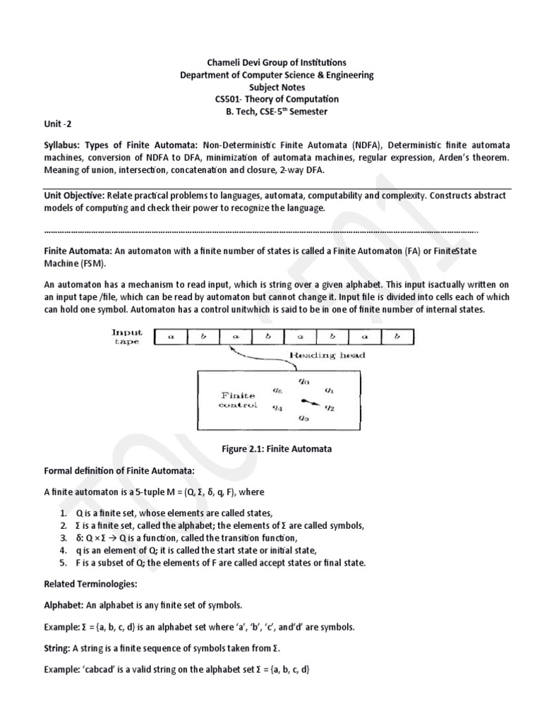 Unit 2 TOC - CSE - 1595997221 | PDF | Models Of Computation | Formal Methods