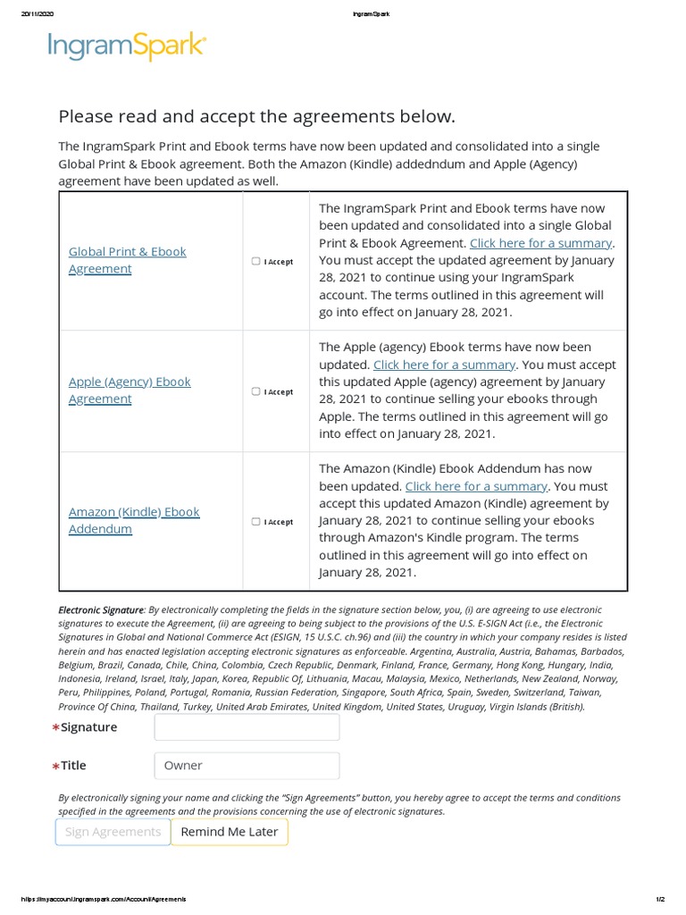 IngramSpark Ebook-Print Agreement | PDF