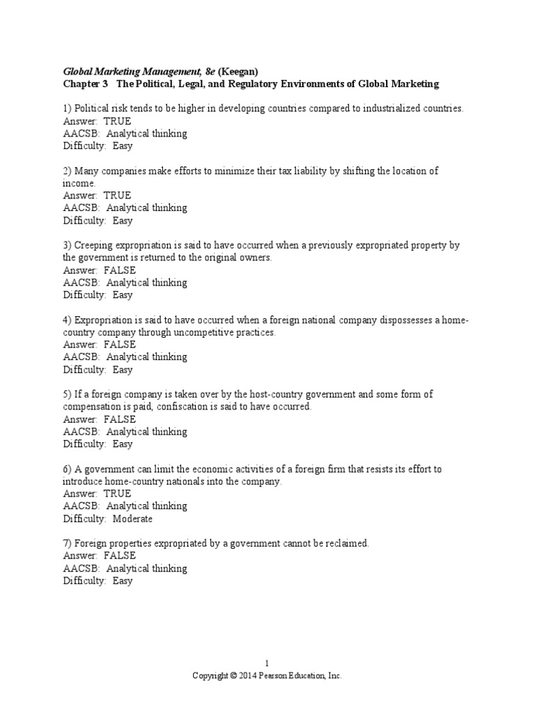 Chapter 3 The Political, Legal, and Regulatory Environments of Global ...