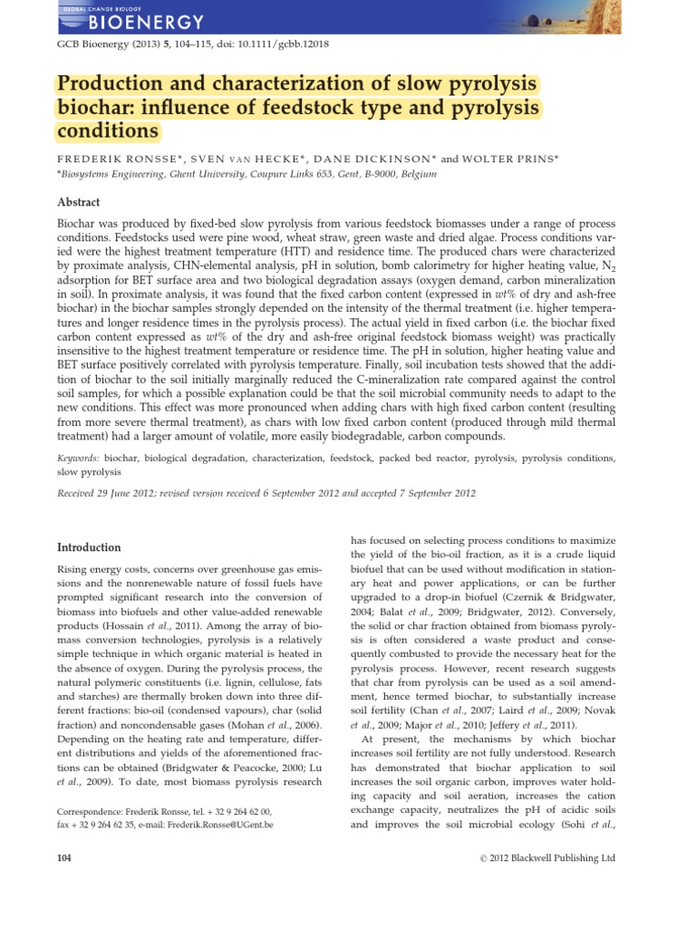 Production and Characterization of Slow Pyrolysis Biochar: Influence of ...