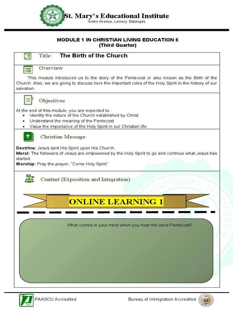 CL6 MODULE 1 - 3rd Q | PDF | Pentecost | Holy Spirit