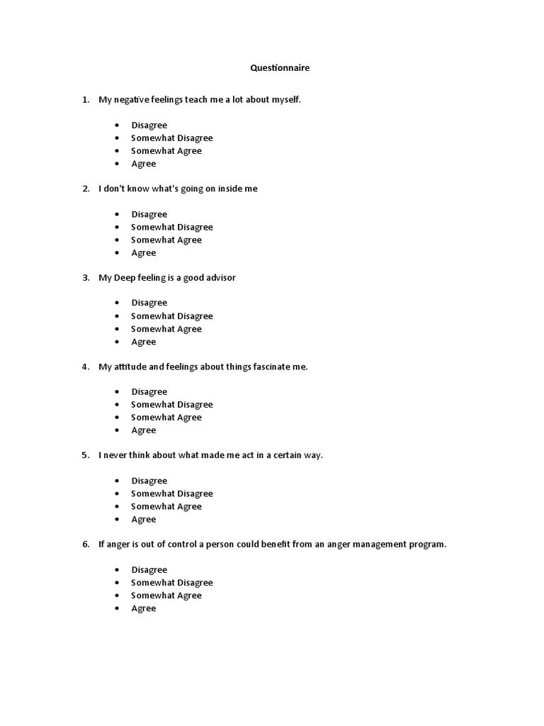 Anger Management Questionnaire | PDF | Anger | Applied Psychology