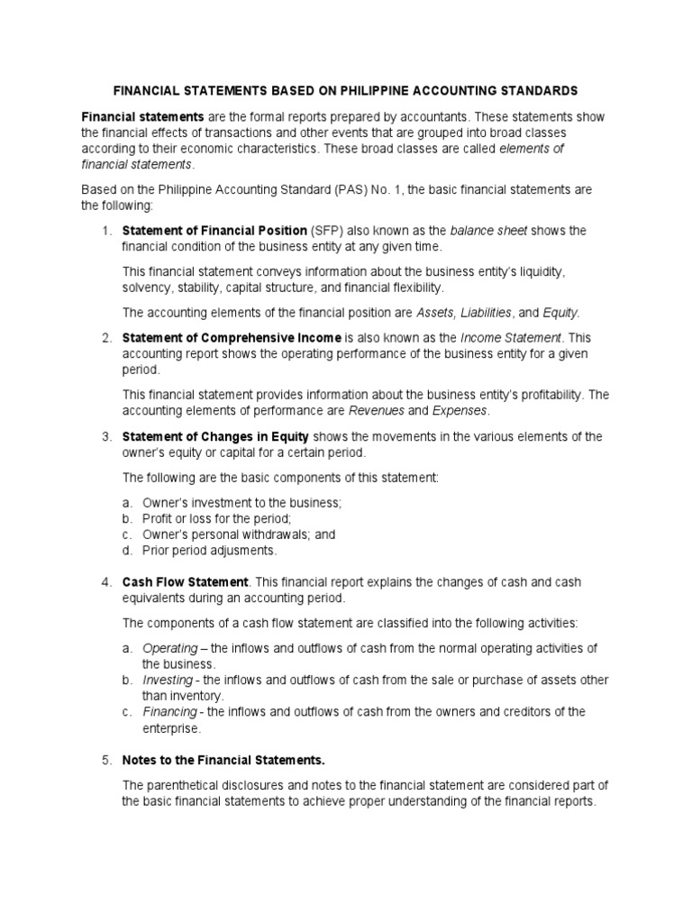 Financial Statements Based On Philippine Accounting Standards ...