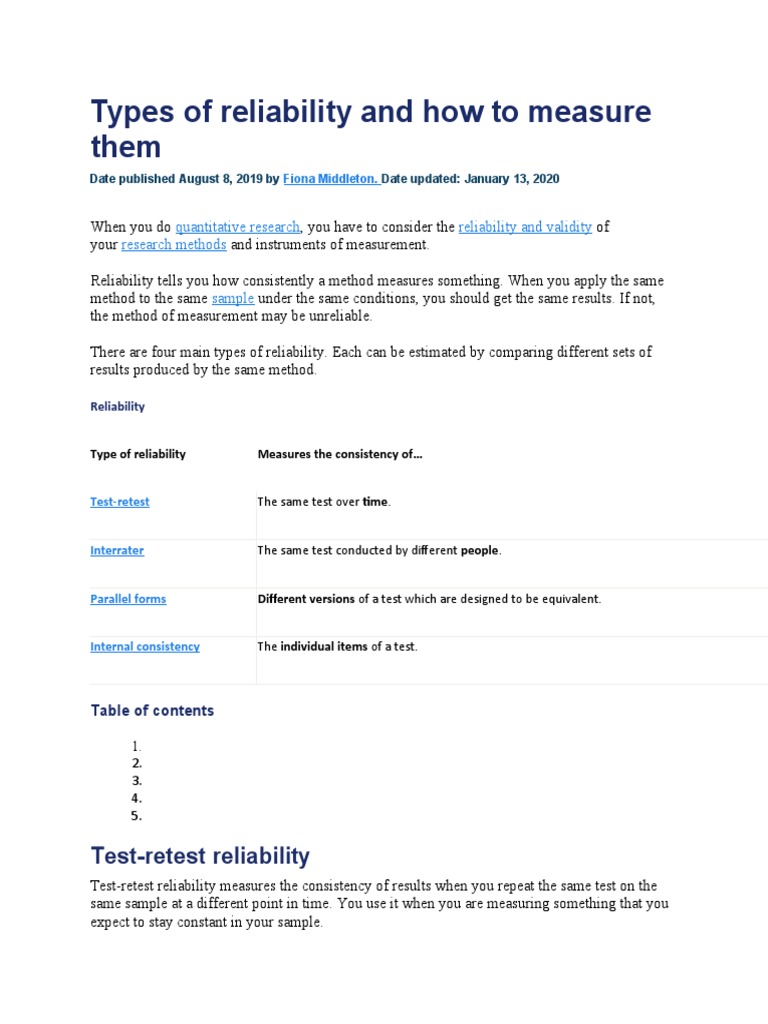 Understanding Types of Reliability in Research | PDF | Spearman's Rank ...