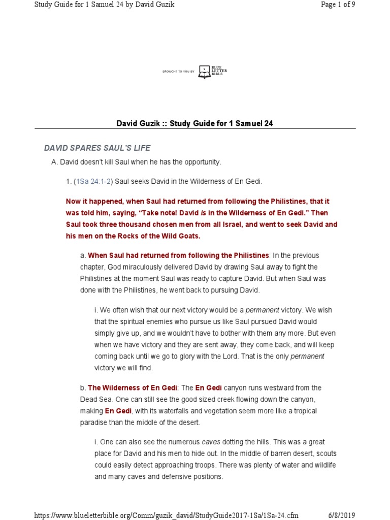 David Guzik:: Study Guide For 1 Samuel 24 David Guzik:: Study Guide For 1 Samuel 24 | PDF ...