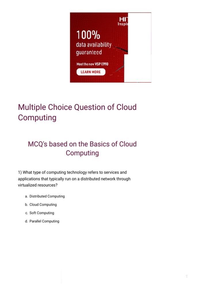 Cloud Computing MCQ (Multi Choice Questions) - Javatpoint PDF | PDF | Software As A Service ...