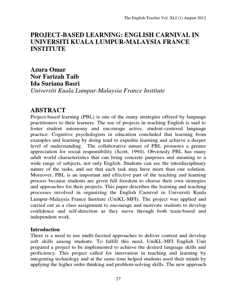 Project-Based Learning: English Carnival in Universiti Kuala Lumpur ...