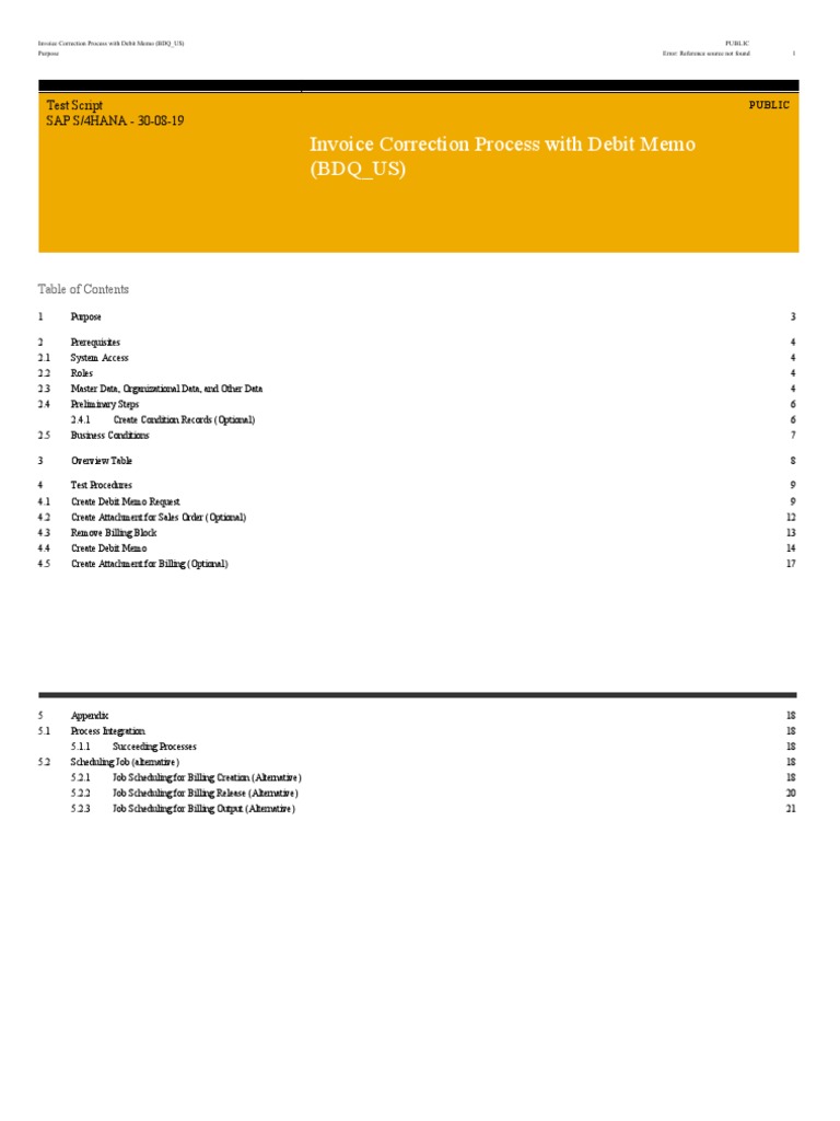 Invoice Correction Process With Debit Memo (BDQ - US) : Test Script SAP ...