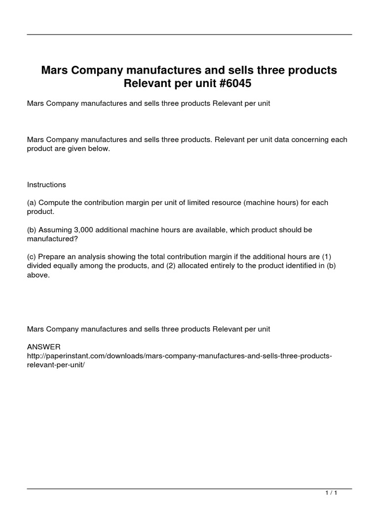 Mars Company Product Contribution Analysis | PDF