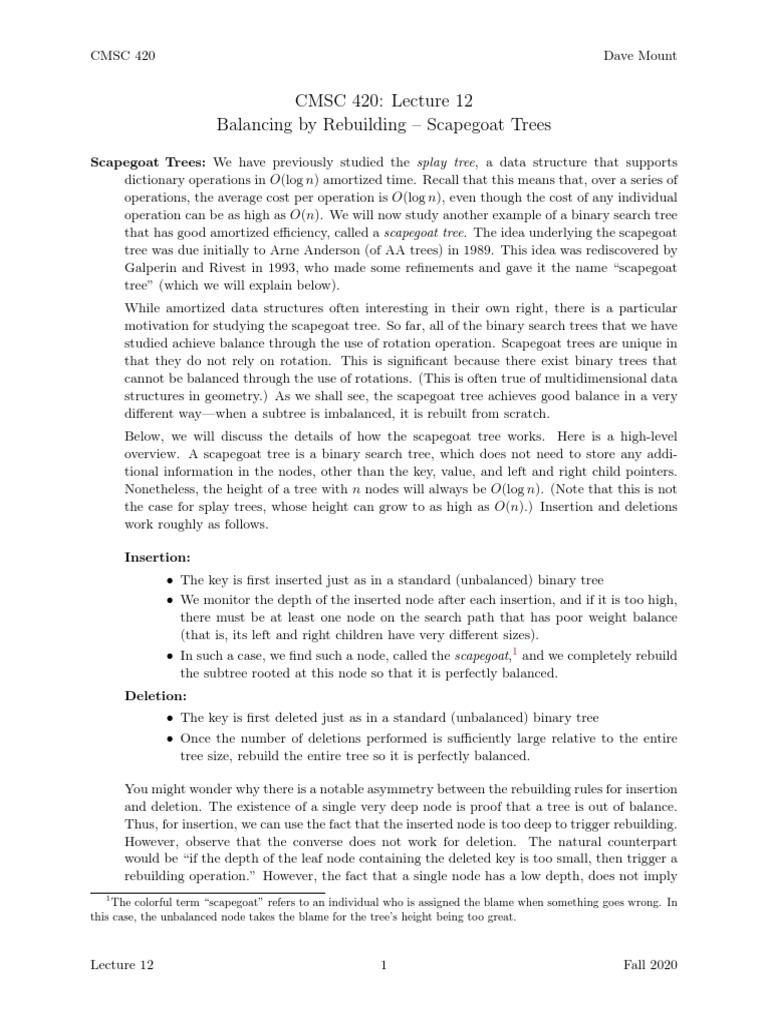 Lect12 Scapegoat | PDF | Algorithms And Data Structures | Mathematical Concepts