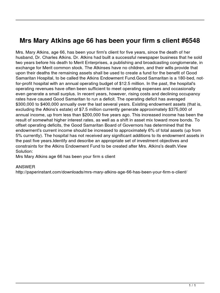 Mrs Mary Atkins Age 66 Has Been Your Firm S Client | PDF | Government ...