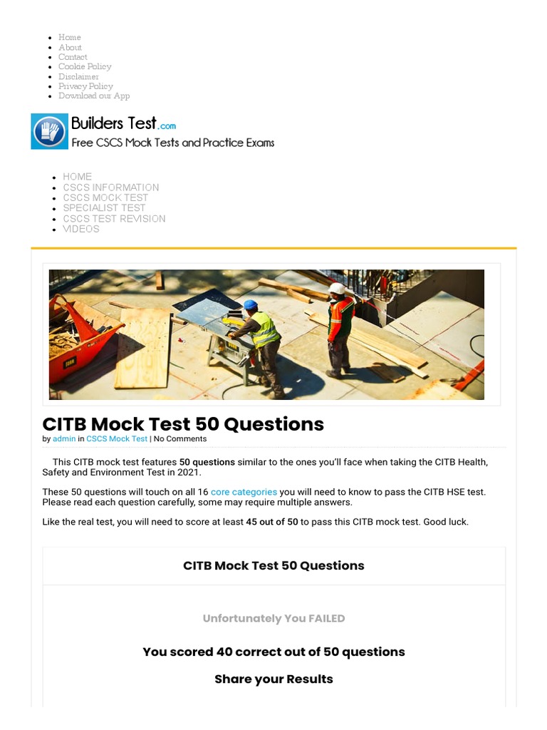 CITB Mock Test 50 Questions | PDF | Career & Growth