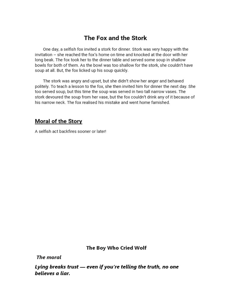 The Fox and The Stork | PDF | Poetry | Classics