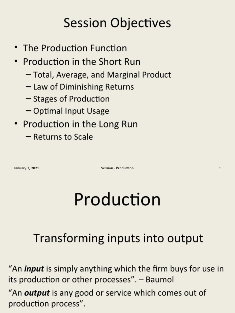 Session - Production | PDF | Production Function | Long Run And Short Run
