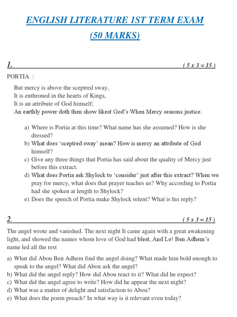 English Literature 1st Term Exam Guide | PDF