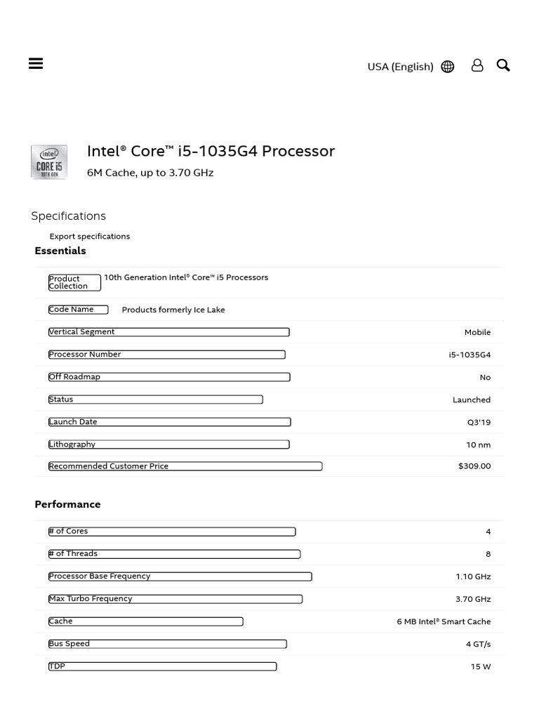 Intel® Core™ I5-1035g4 Processor (6M Cache, Up To 3.70 GHZ) Product Specifications | PDF | X86 ...