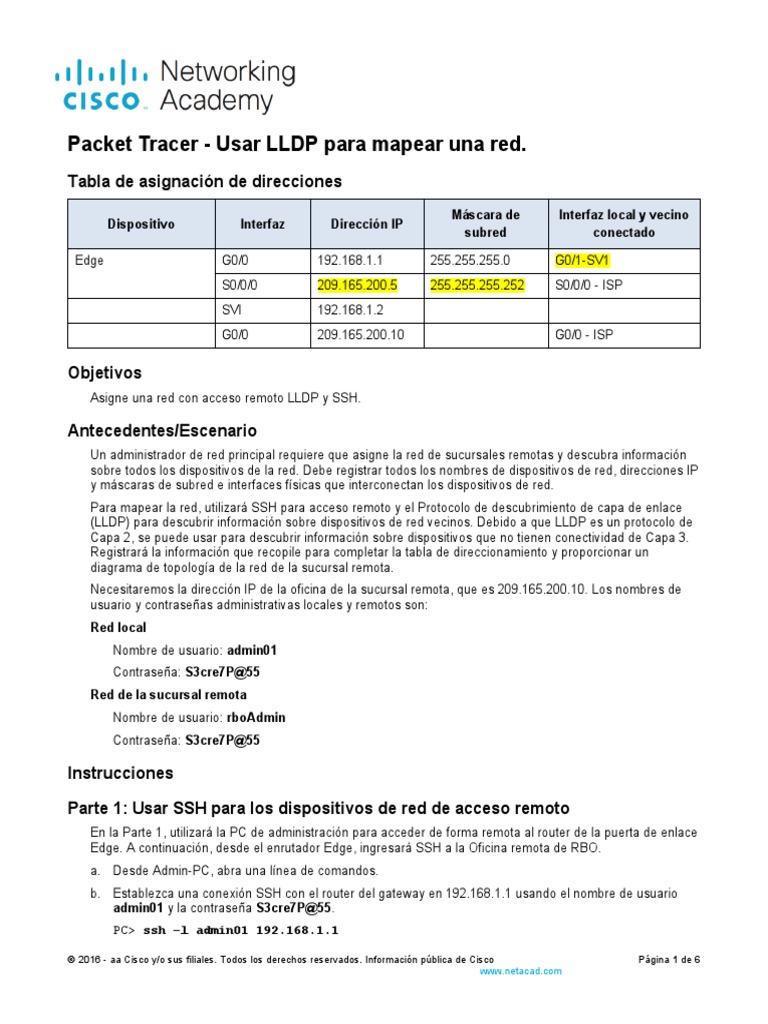 10.2.6 Packet Tracer - Use LLDP To Map A Network | PDF | Dirección IP ...