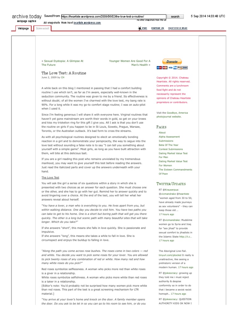 The Love Test - A Routine - Chateau Heartiste PDF | PDF