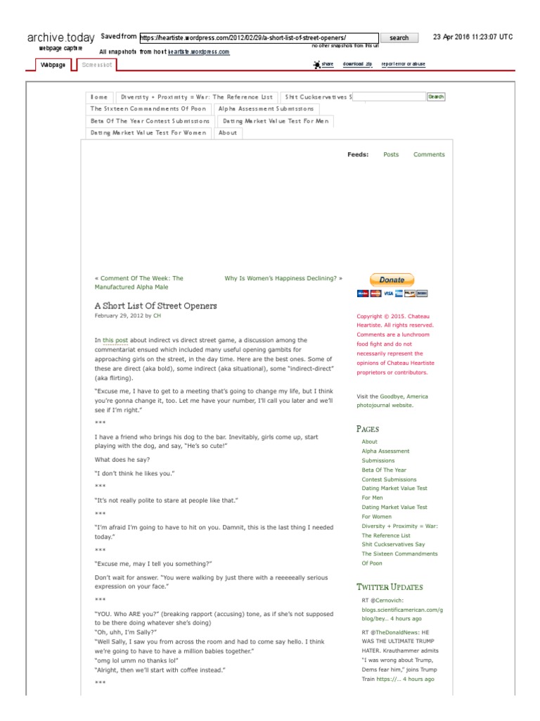A Short List of Street Openers - Chateau Heartiste | PDF
