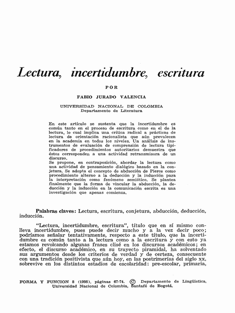 Lectura, Incertidumbre, Escritura | PDF | Razonamiento inductivo ...