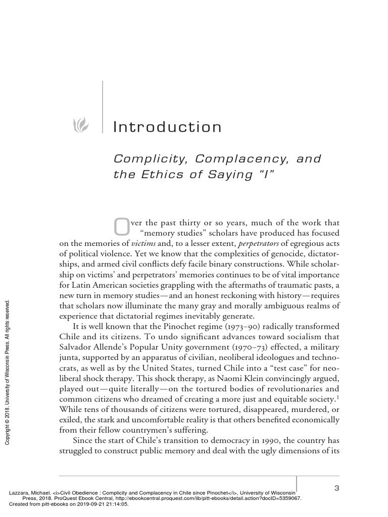 Complicity, Complacency and The Etics of Saying I | PDF | Neoliberalism | Augusto Pinochet