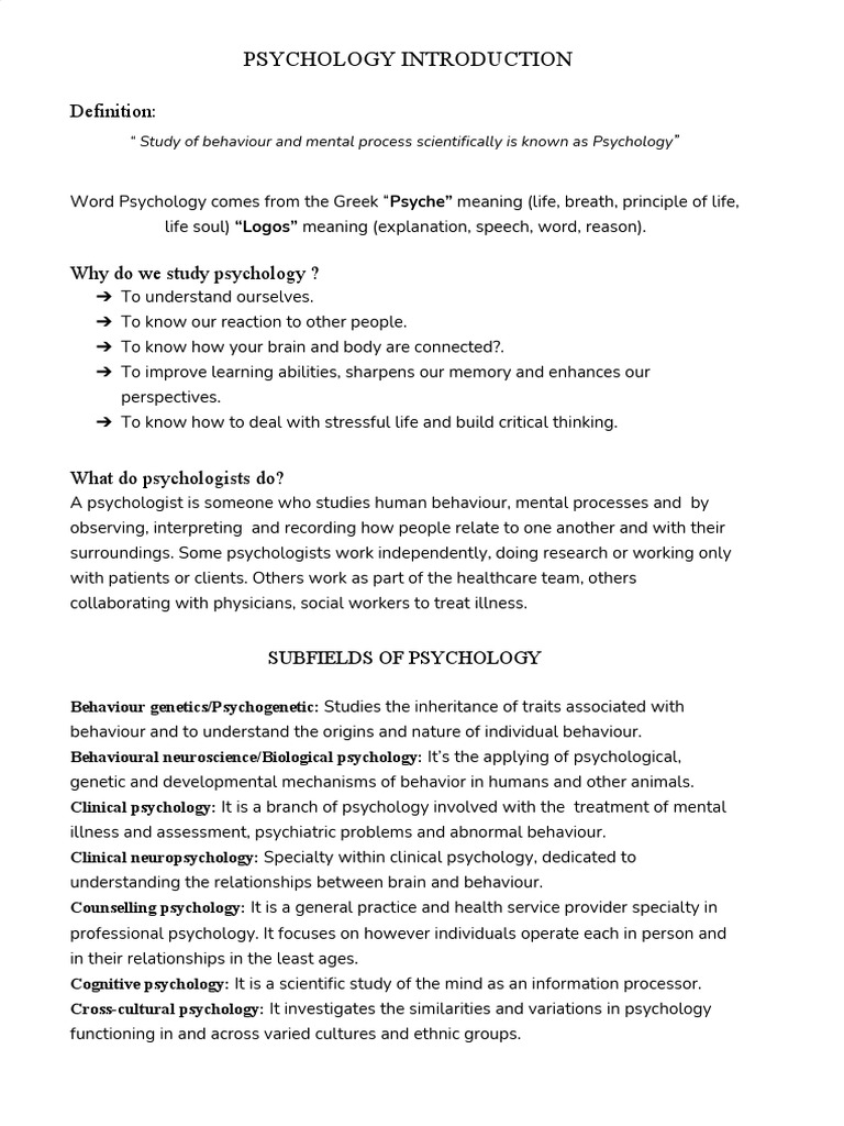 Psychology Introduction | PDF | Psychology | Mind