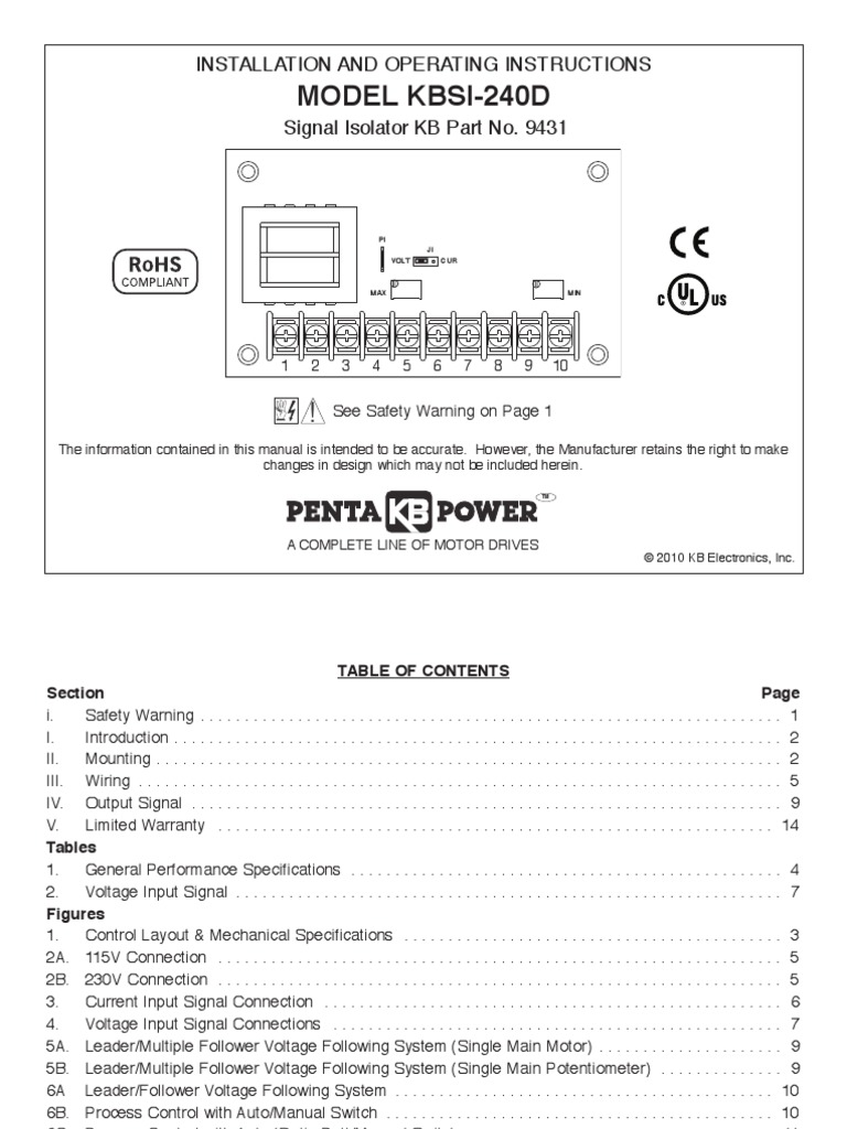 Model Kbsi-240D: Installation and Operating Instructions | PDF | Mains ...