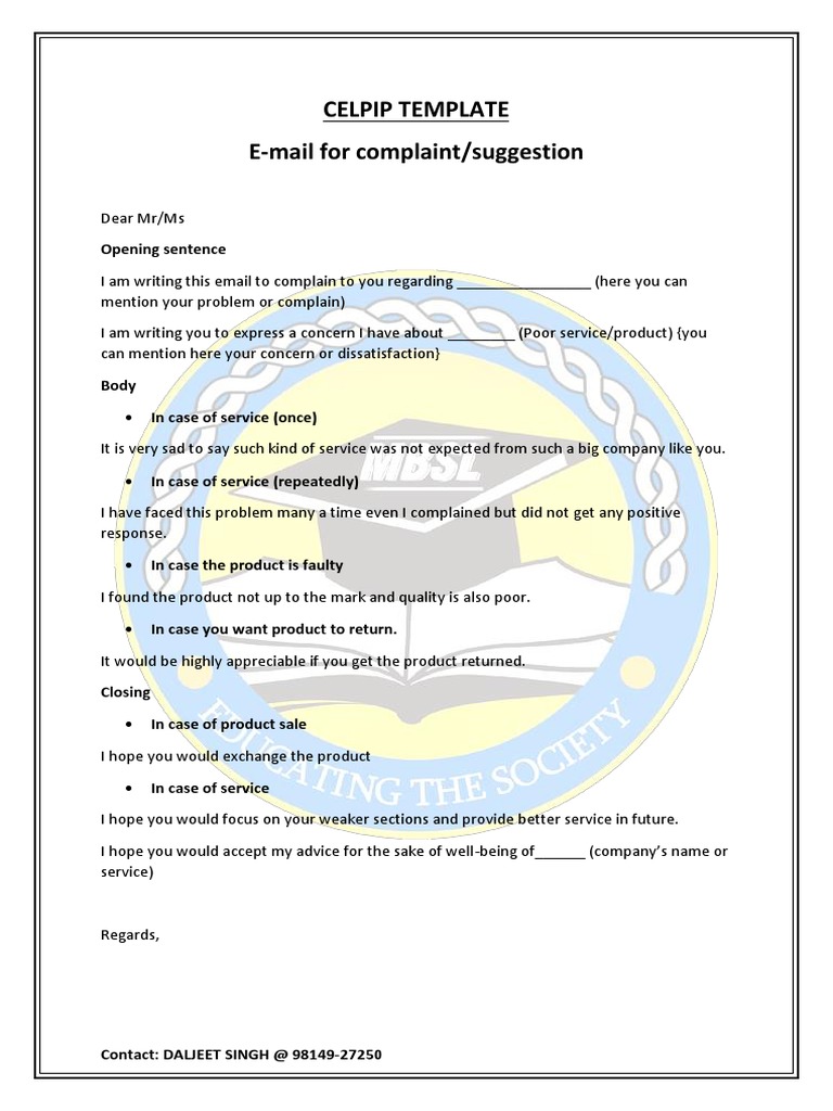 CELPIP Writing TEMPLATE For e Mail | PDF