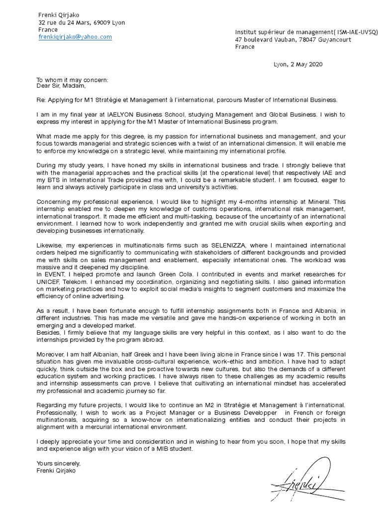 Cover Letter MIB PDF | PDF