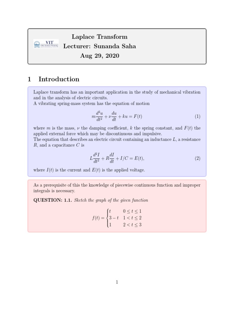 Laplace Transform Lecture | PDF Laplace Transform Lecture | PDF