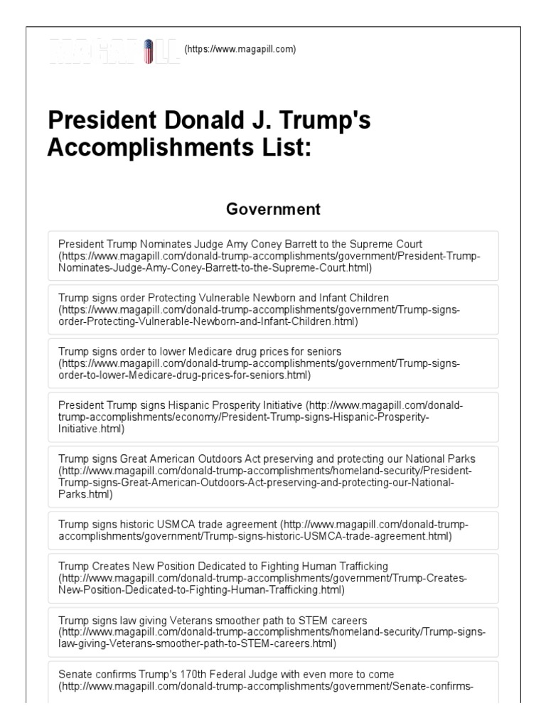 President Donald J. Trump's Accomplishment List Archive. - MAGAPILL PDF ...