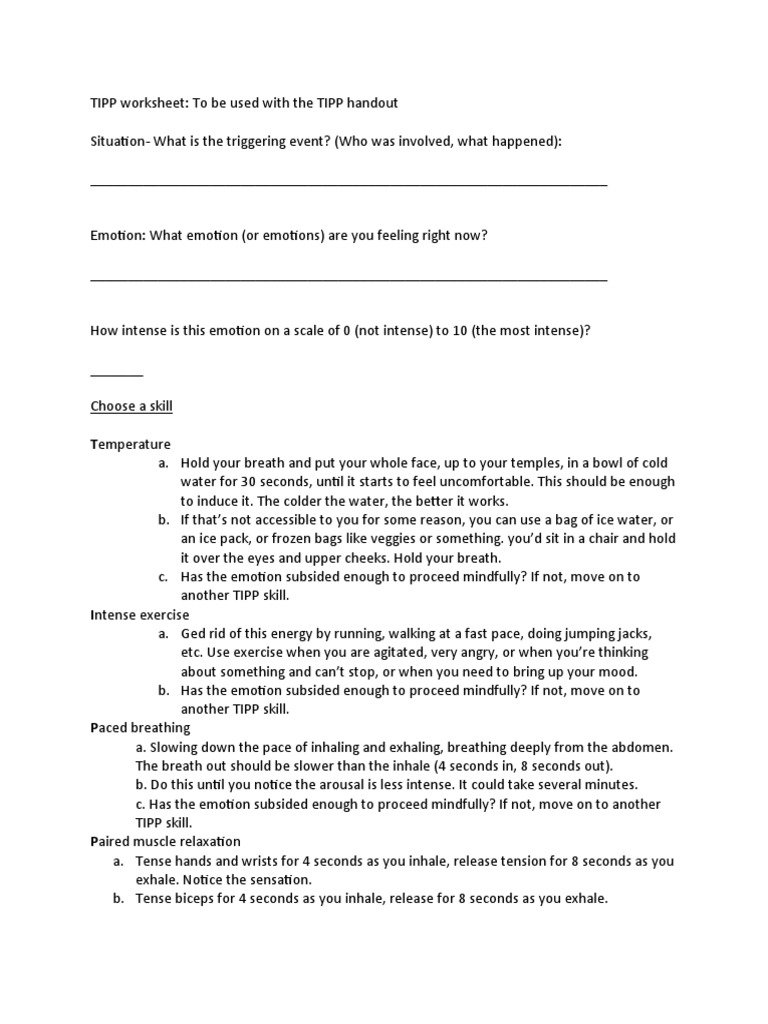 TIPP Worksheet | PDF | Breathing | Emotions