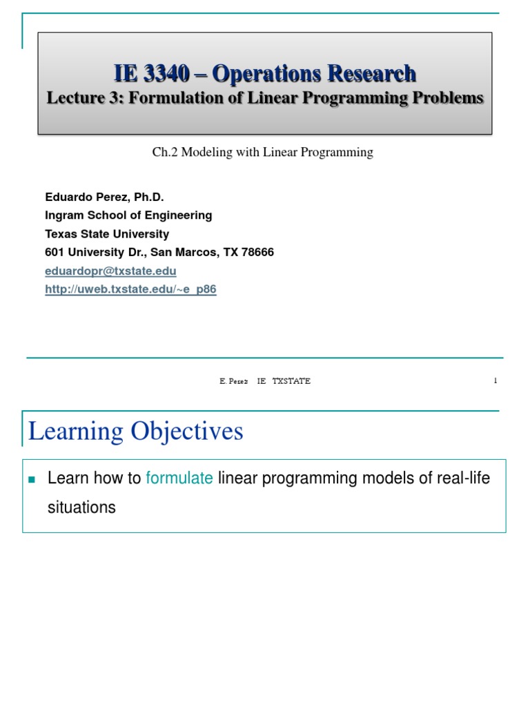 IE 3340 - Operations Research: Lecture 3: Formulation of Linear ...