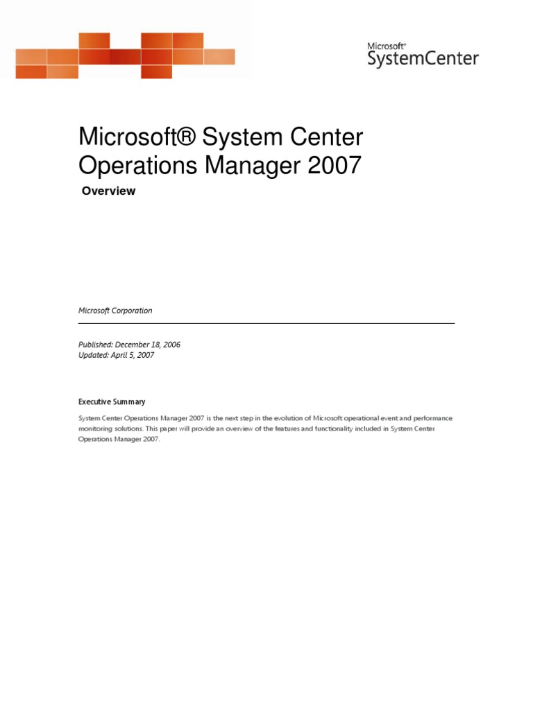 Microsoft® System Center Operations Manager 2007 | PDF | Active Directory | Microsoft Windows