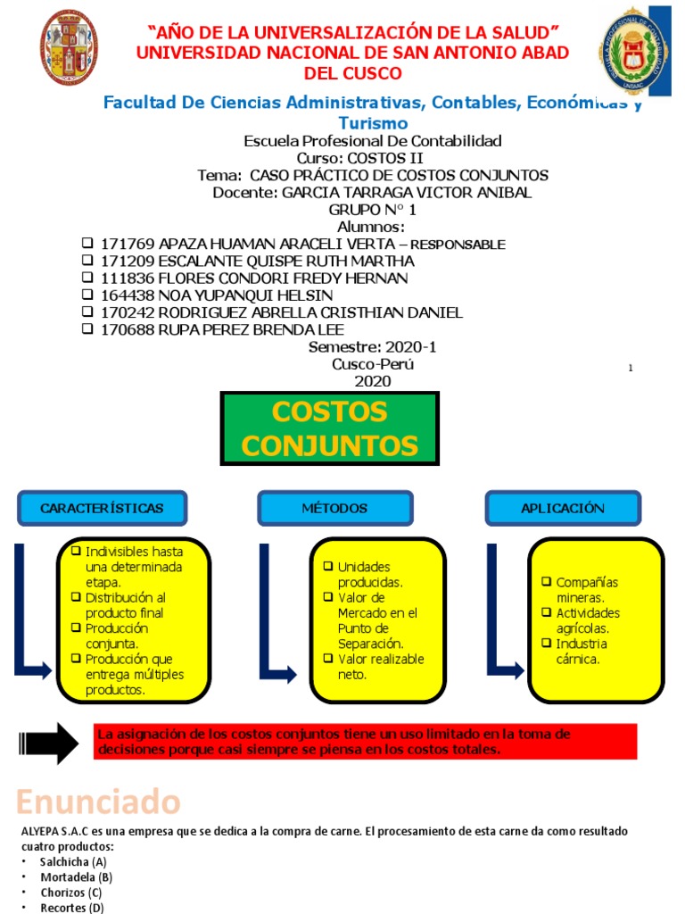 Caso Practico de Sistema de Costos Conjuntos - Grupo 1 | PDF | Muerte animal | Alimentos