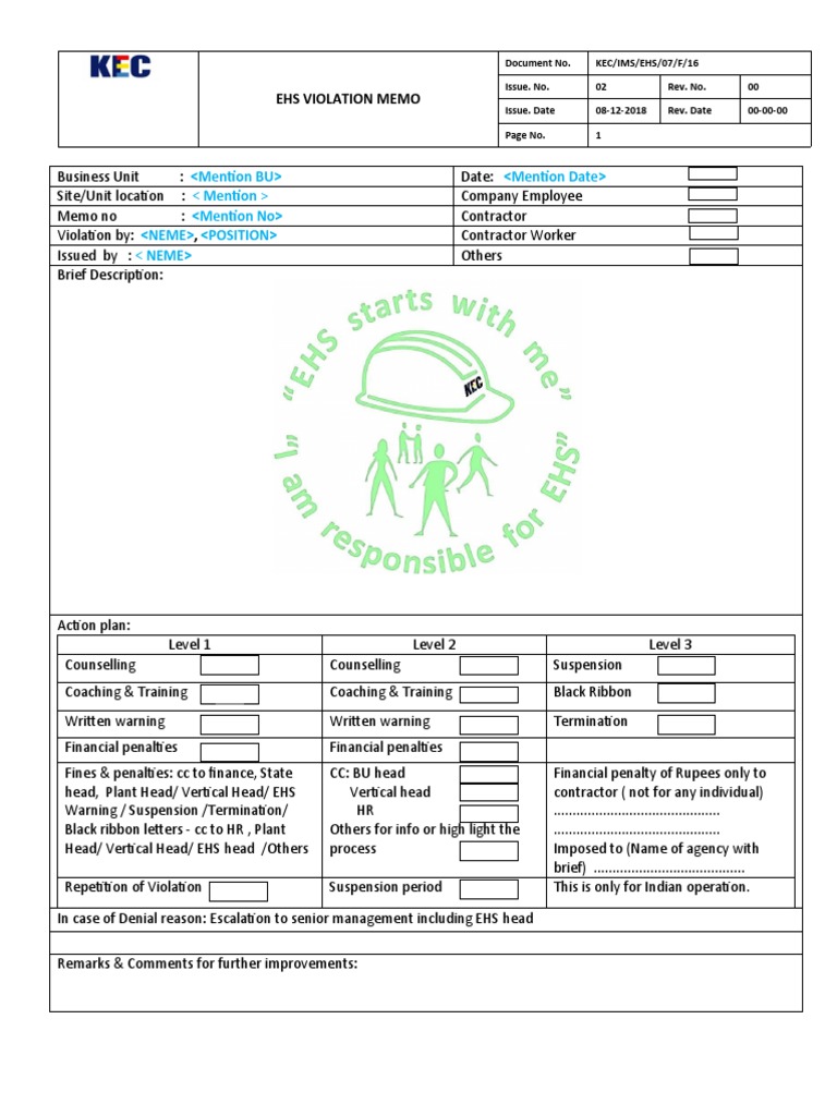 Safety Violation Memo | PDF