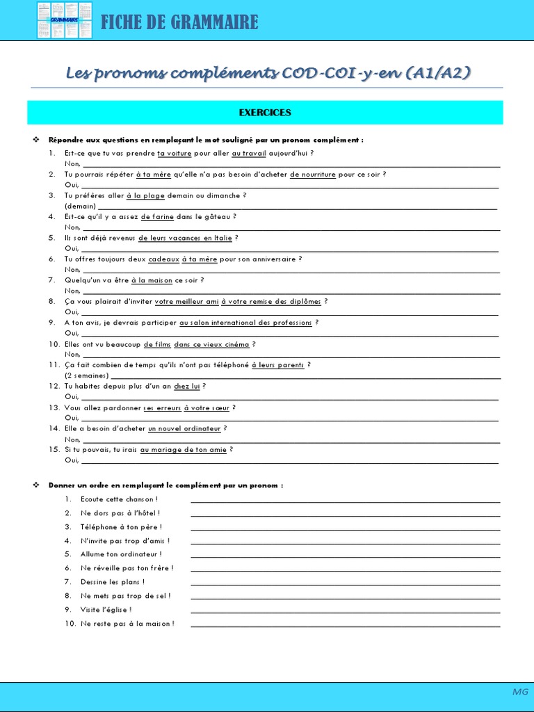 Pronoms Compléments COD-COI A1/A2 | PDF