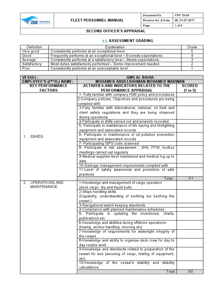 Second Officer Performance Appraisal | PDF | Performance Appraisal ...