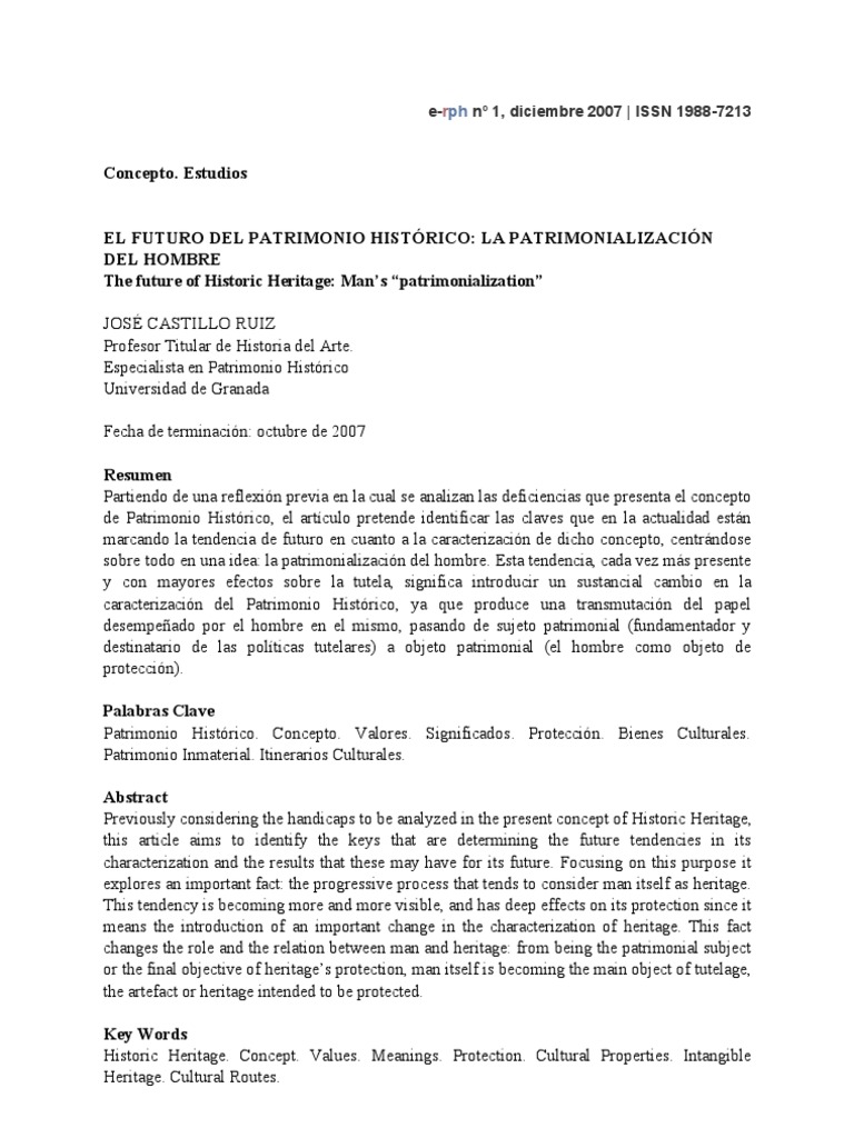 Castillo Ruiz, José - El Concepto de Patrimonio Histórici. La Patrimonialización Del Hombre ...