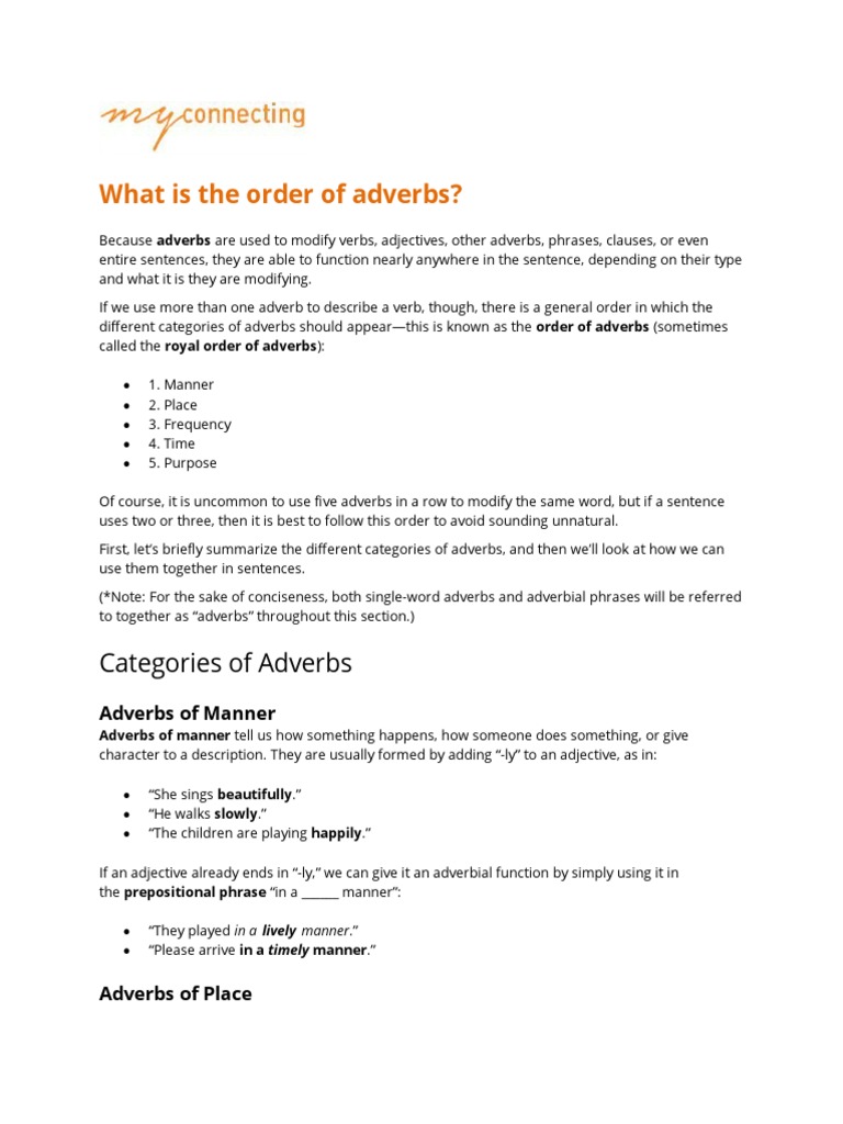 What Is The Order of Adverbs? | PDF | Adverb | Linguistic Typology