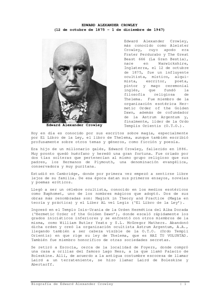 Biografía de Edward Alexander Crowley | PDF | Aleister Crowley ...