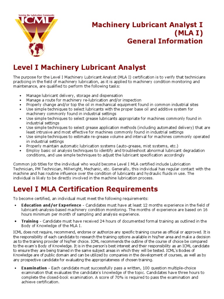 Machinery Lubricant Analyst I (Mla I) General Information | PDF ...