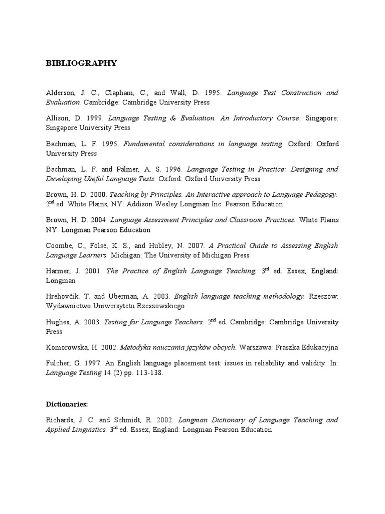 BIBLIOGRAPHY - Placement Test | PDF | Applied Linguistics | Behavior ...