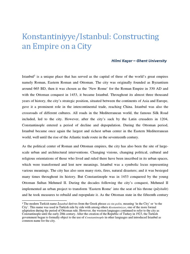 Konstantiniyye/Istanbul: Constructing An Empire On A City: Hilmi Kaçar ...