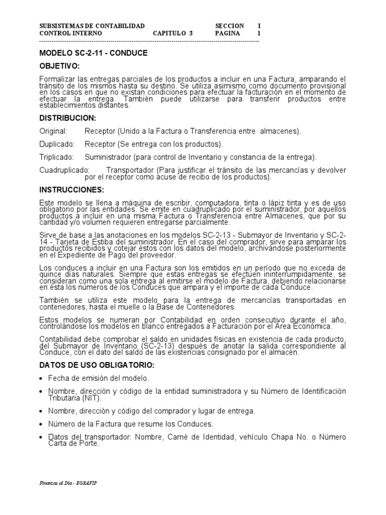 Conduce-Modelo SC-2-11 | PDF | Factura | Contabilidad