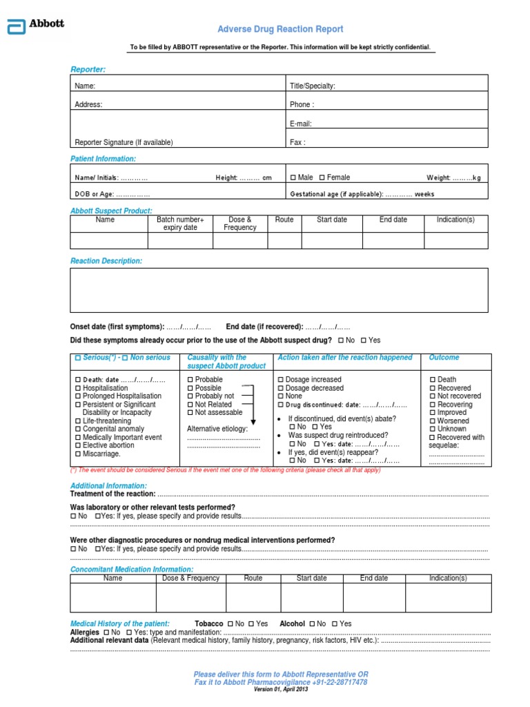 Adverse Reaction Reporting Form | PDF