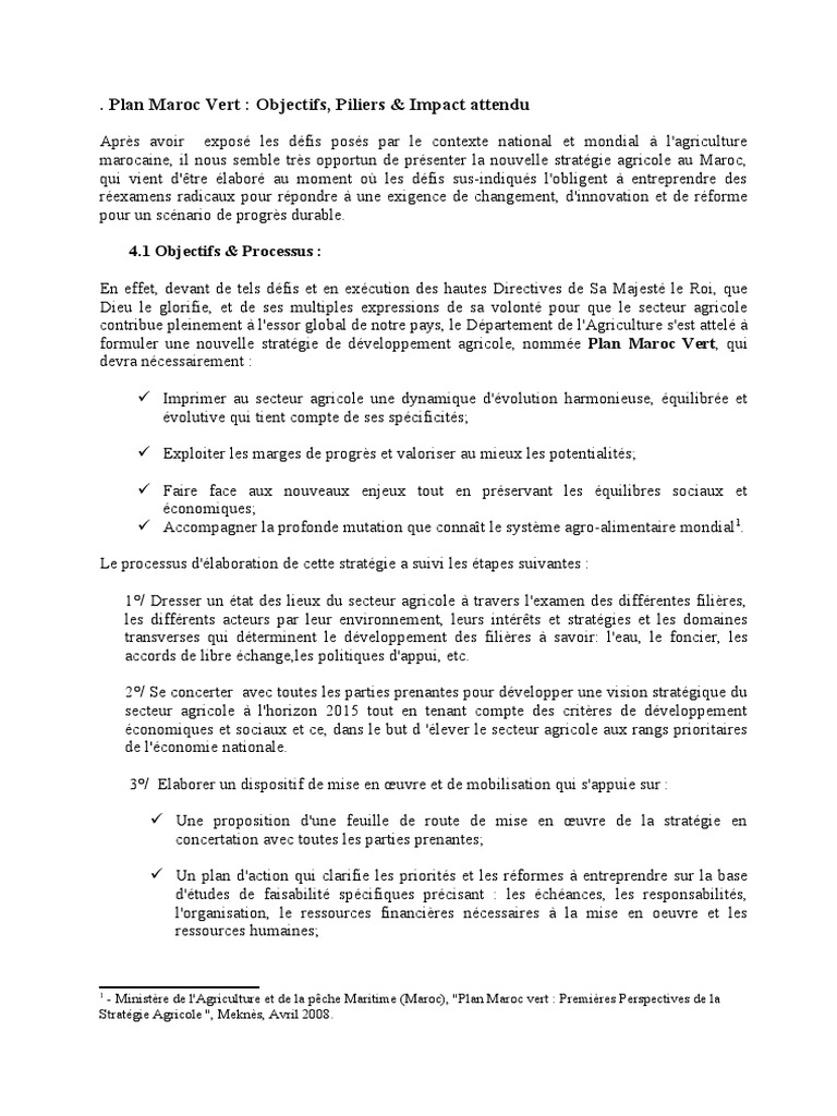 Plan Maroc Vert : Objectifs et Impact | PDF | Maroc | Agriculture